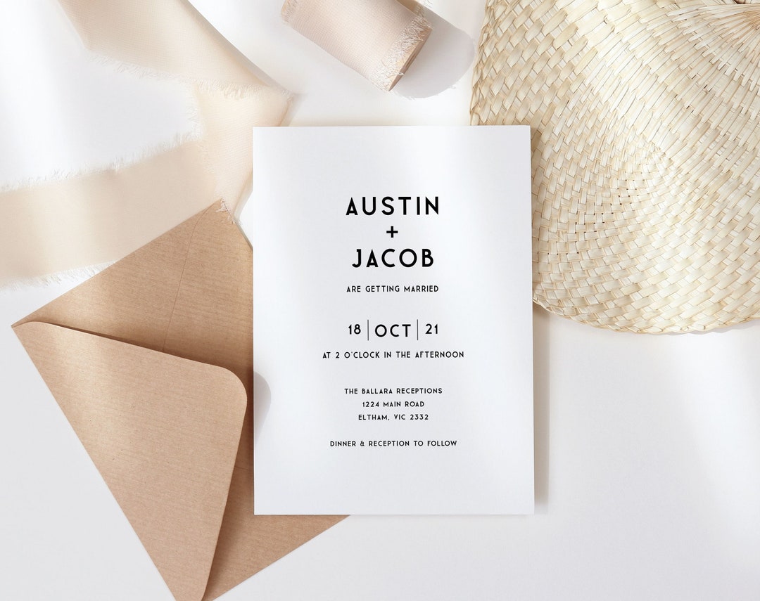 Minimalist Wedding Invitation Template Simple Basic Modern Wedding ...