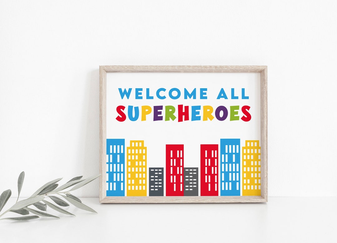 Welcome All Superheroes Sign, Kids Boys Superhero Comic Party Decor ...