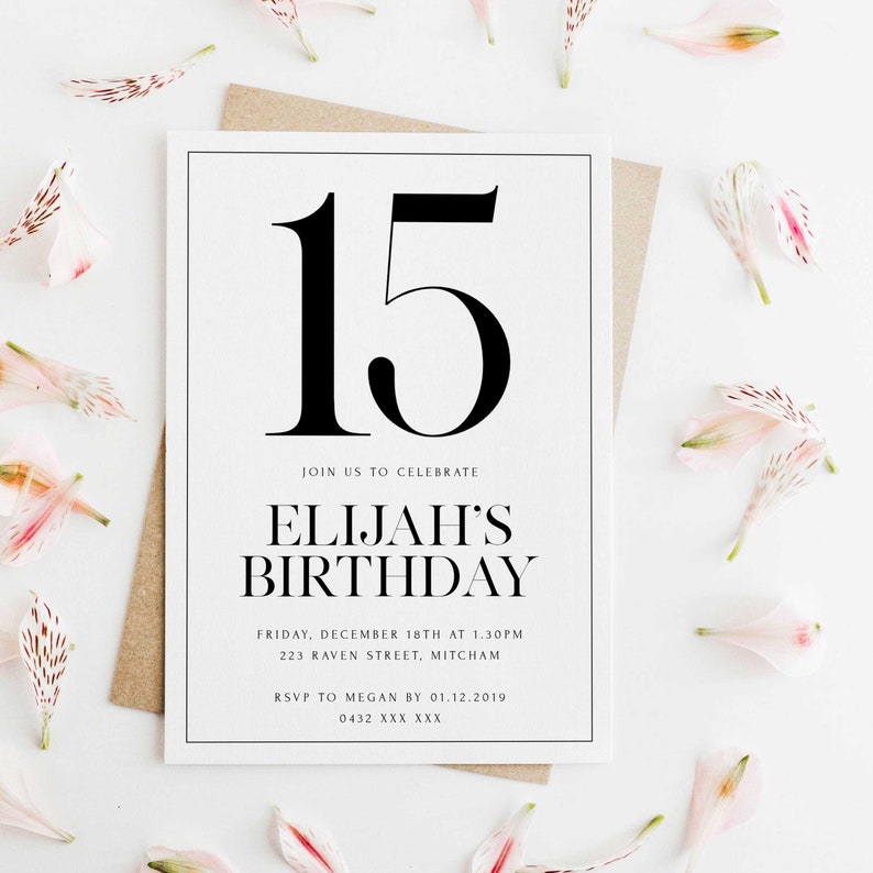 Editable Simple 15th Birthday Party Invitation Download | Etsy