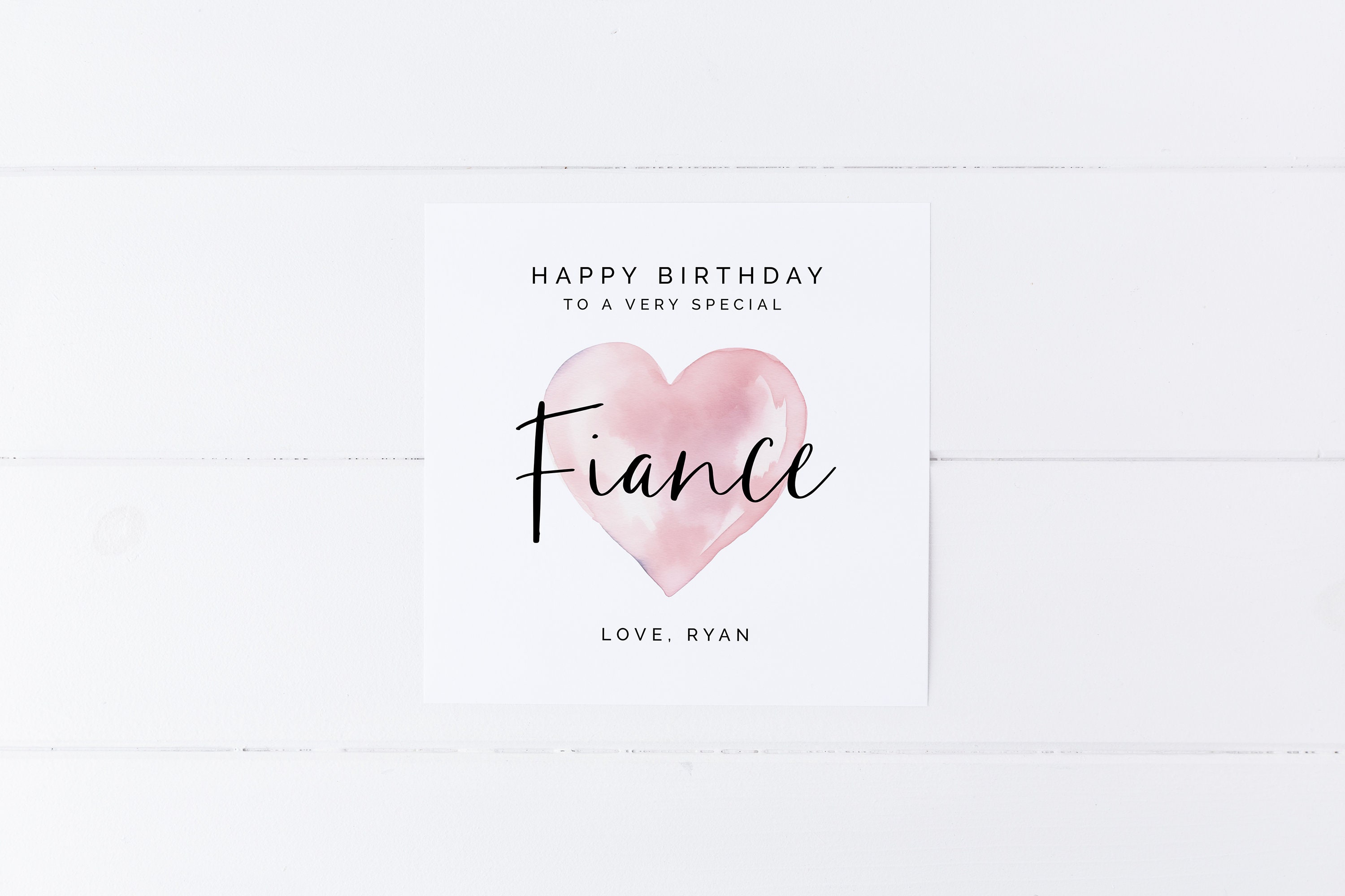 Fiancé Birthday Card, Pink Watercolor Heart Personalised for Girlfriend ...
