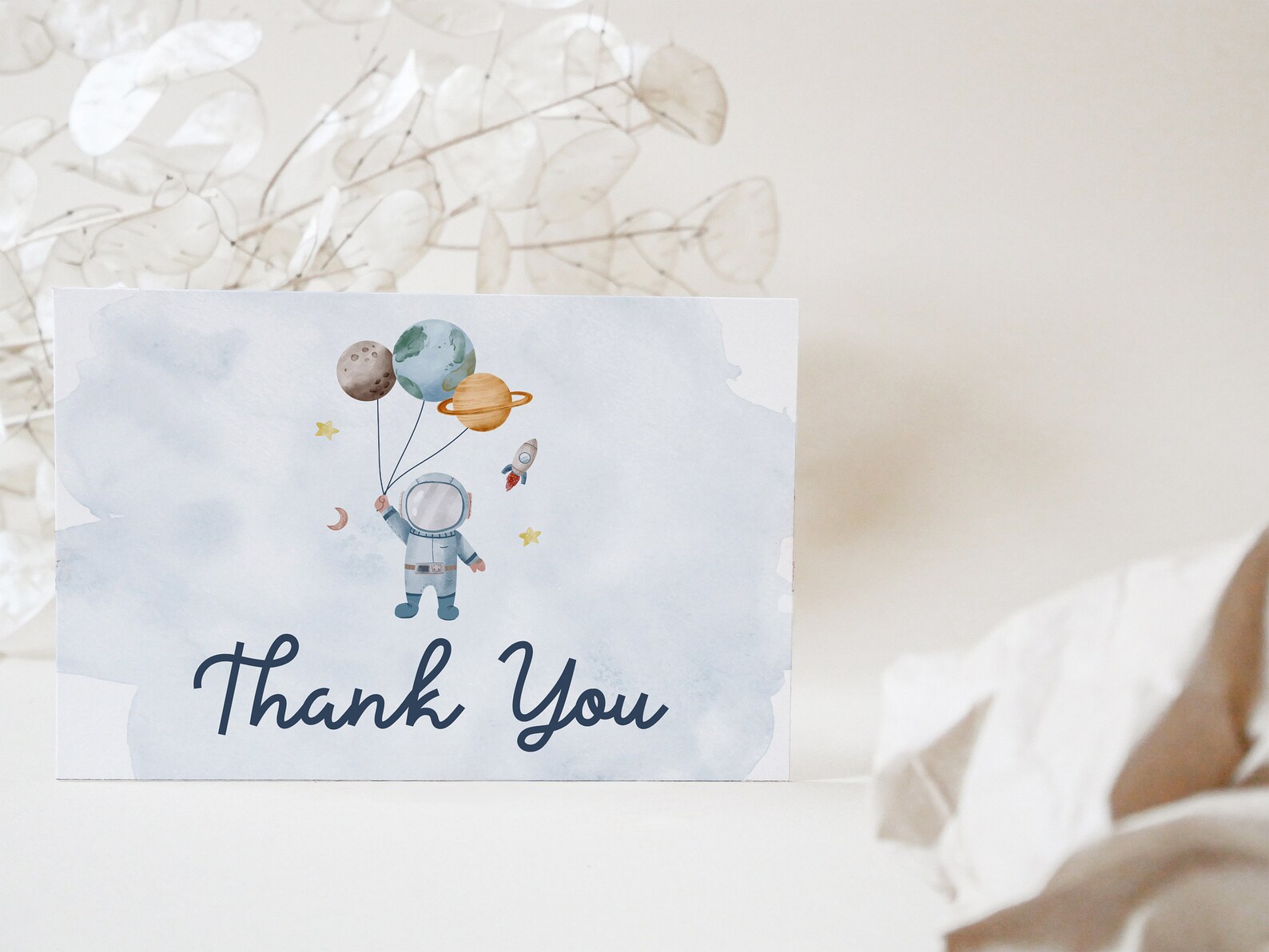 Editable Space Birthday Thank You Card Astronaut Planets to the Moon ...