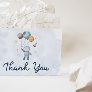 Editable Space Birthday Thank You Card Astronaut Planets to the Moon ...