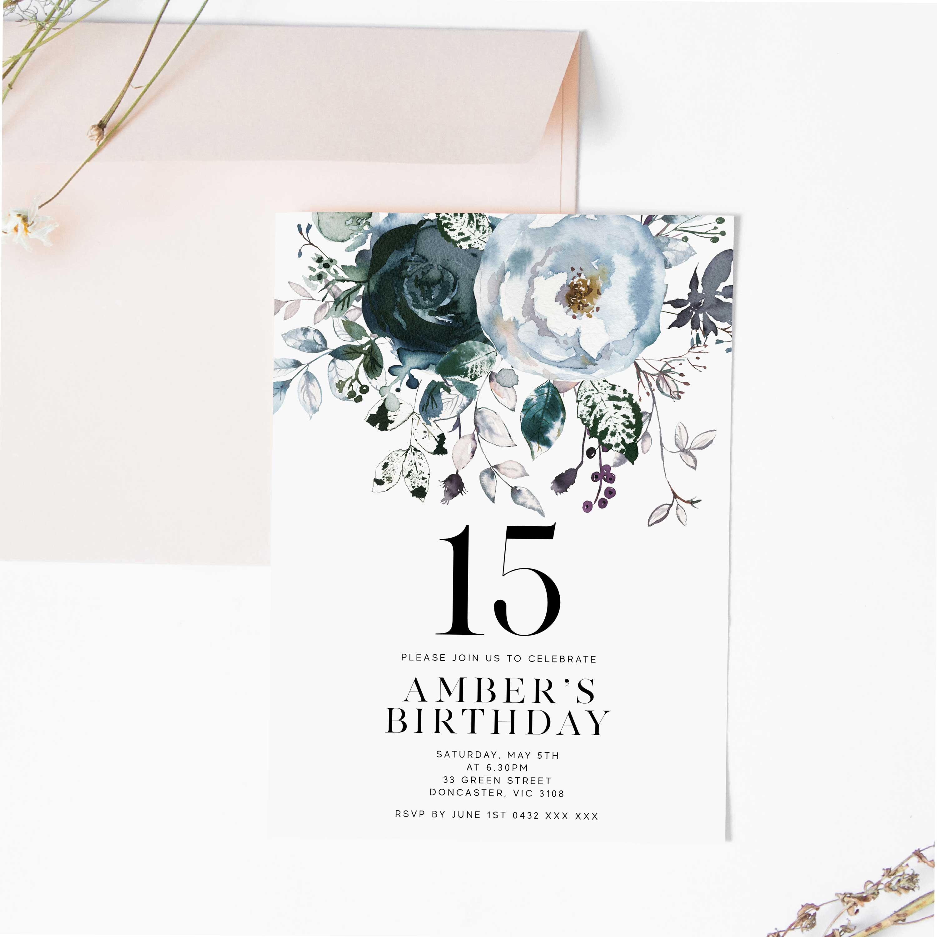 15th Invitation 15th Invite Z150 INSTANT DOWNLOAD Birthday Invite Navy ...