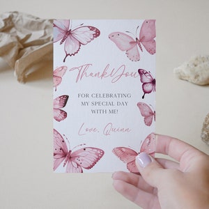 Butterfly Birthday Thank You Card, Whimsical Editable Printable Instant ...