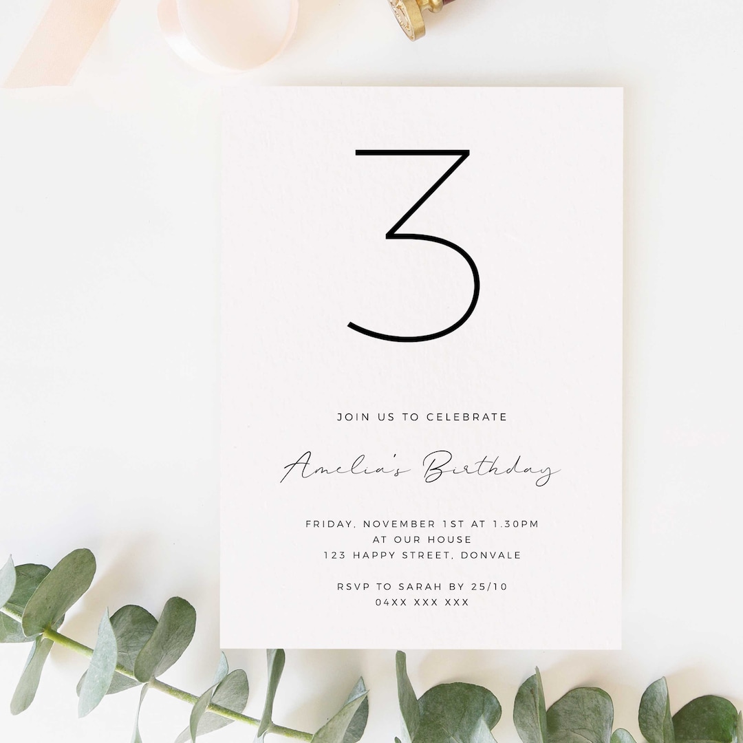 Editable Simple 3rd Birthday Party Invitation Download Printable ...