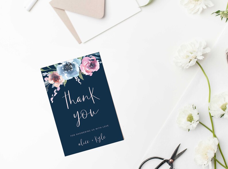 Navy Thank You Card INSTANT DOWNLOAD Personalised Thank You Note ...