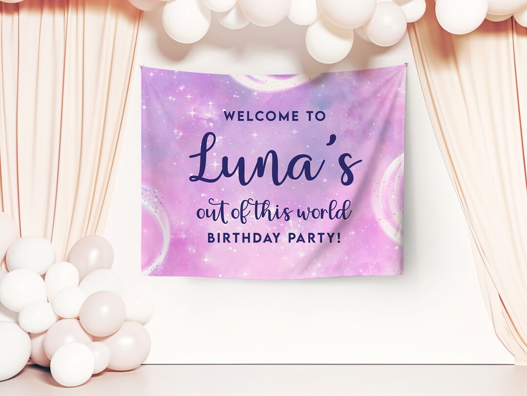 Galaxy Backdrop Banner, Galactic Girls Editable Instant Download Neon ...