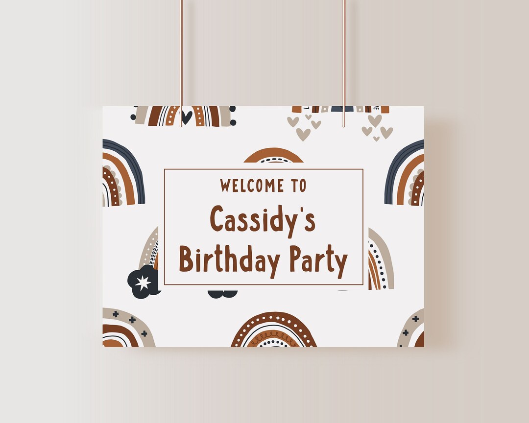 Welcome Sign Editable Template, Instant Download Boho Rainbow Navy Blue ...