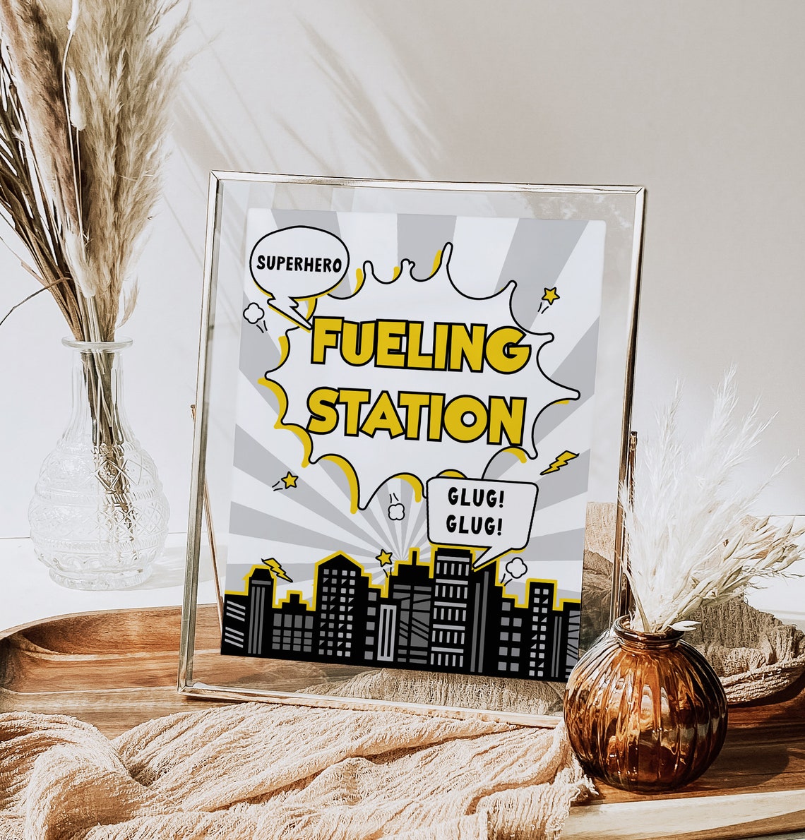 Superhero Fueling Station Sign, Boys Birthday Party Table Decor, Comic ...