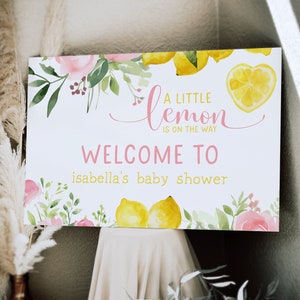 Lemon Welcome Sign for Baby Shower, Pink Floral Citrus 18x24 Editable ...