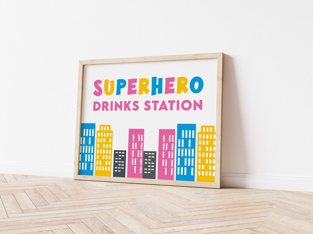 Superhero Girl Birthday Party Sign, Editable Drinks Station Template ...