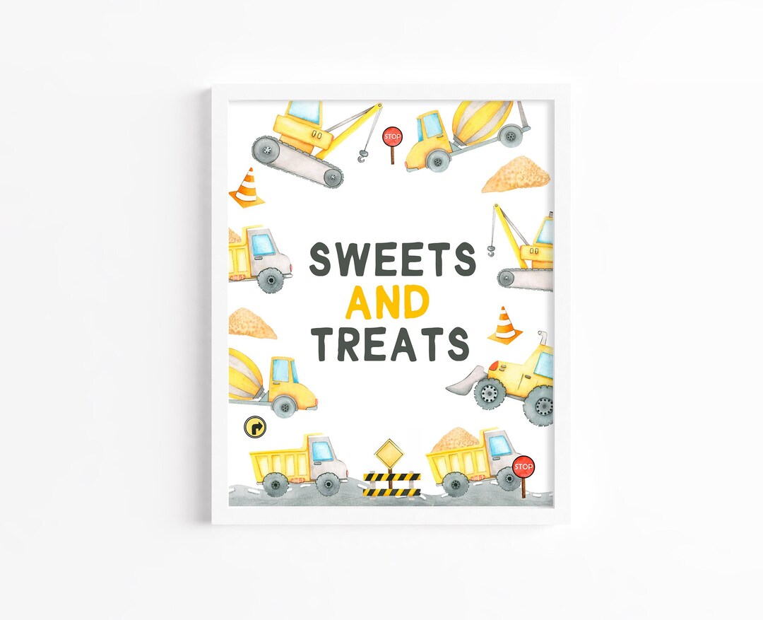 Construction Themed Sweets and Treats Party Sign Editable Template ...