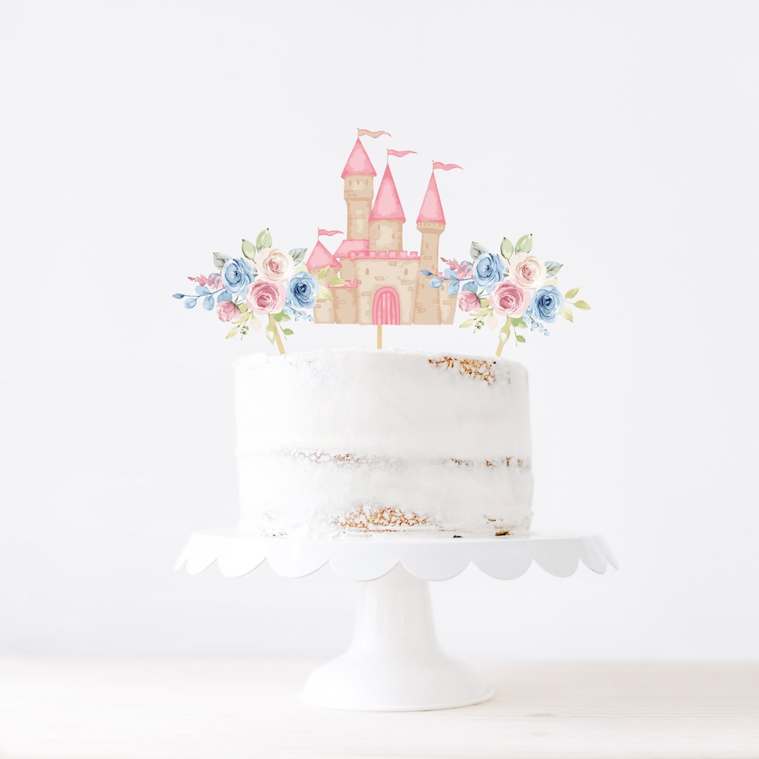 Princess Cake Topper Bundle, Watercolor Princess Castle Floral ...