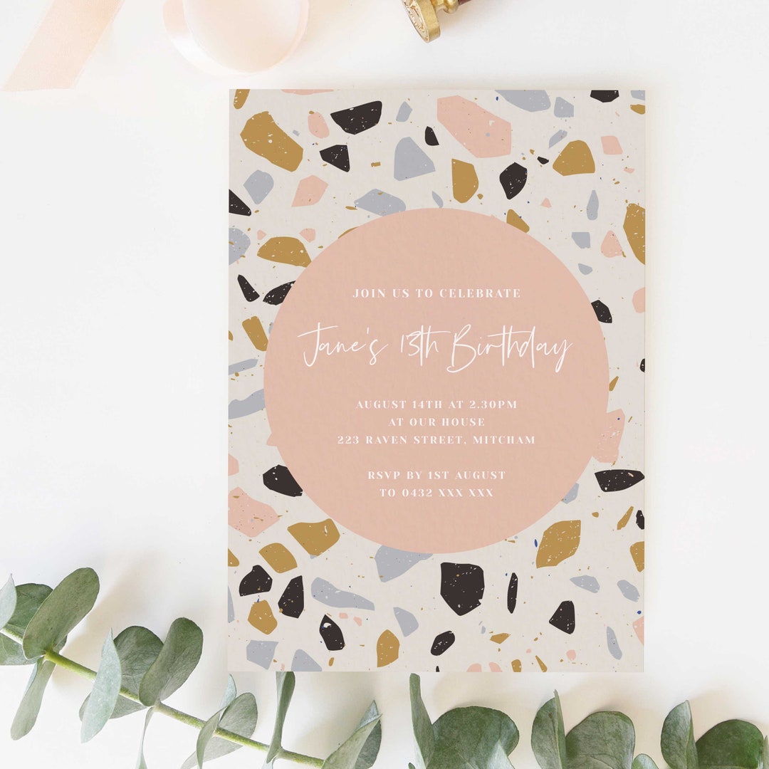 Editable Terrazzo 13th Birthday Party Invitation Download Printable ...