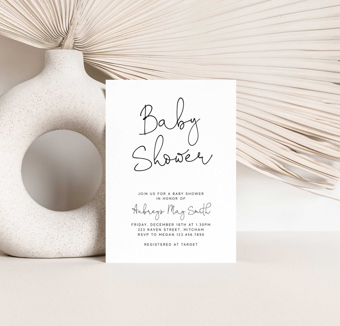 Editable Baby Shower Invitation Modern Minimalist Baby Shower Invite ...