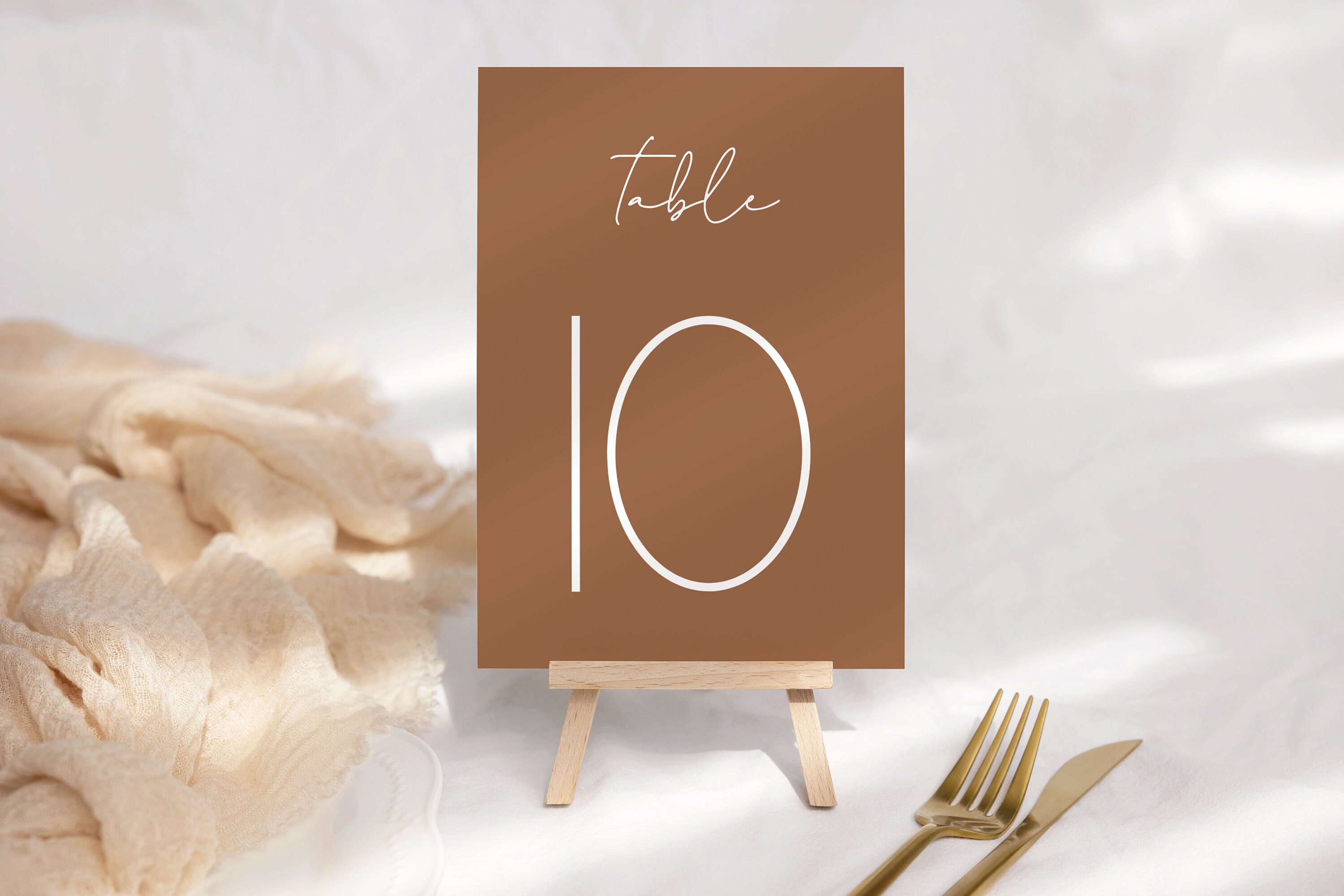 Editable Terracotta Boho Line Art Leaf Table Number Template for ...