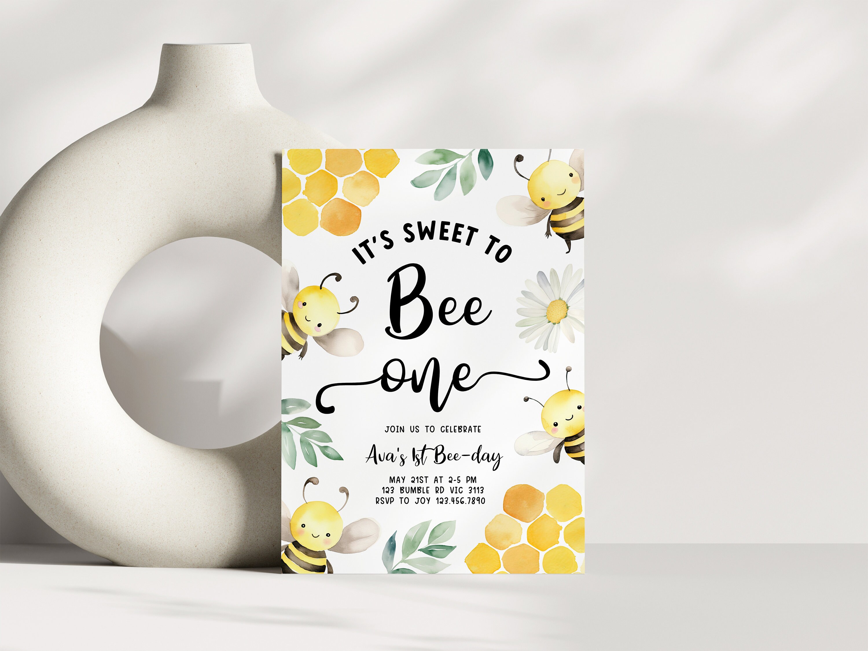 1st Birthday Bee Invitation, Its Sweet to Be One Editable Bumble Bee ...