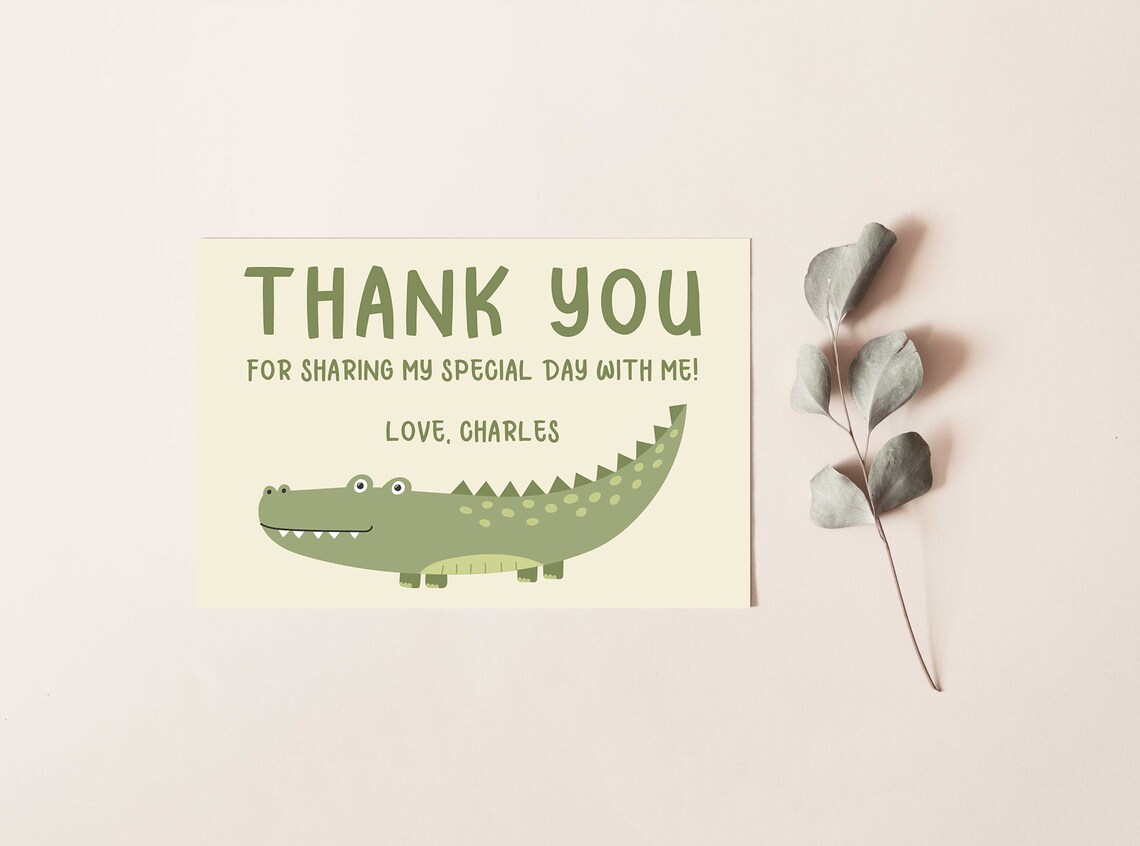 Crocodile Thank You Card, Editable Alligator Note, Personalized Zoo ...