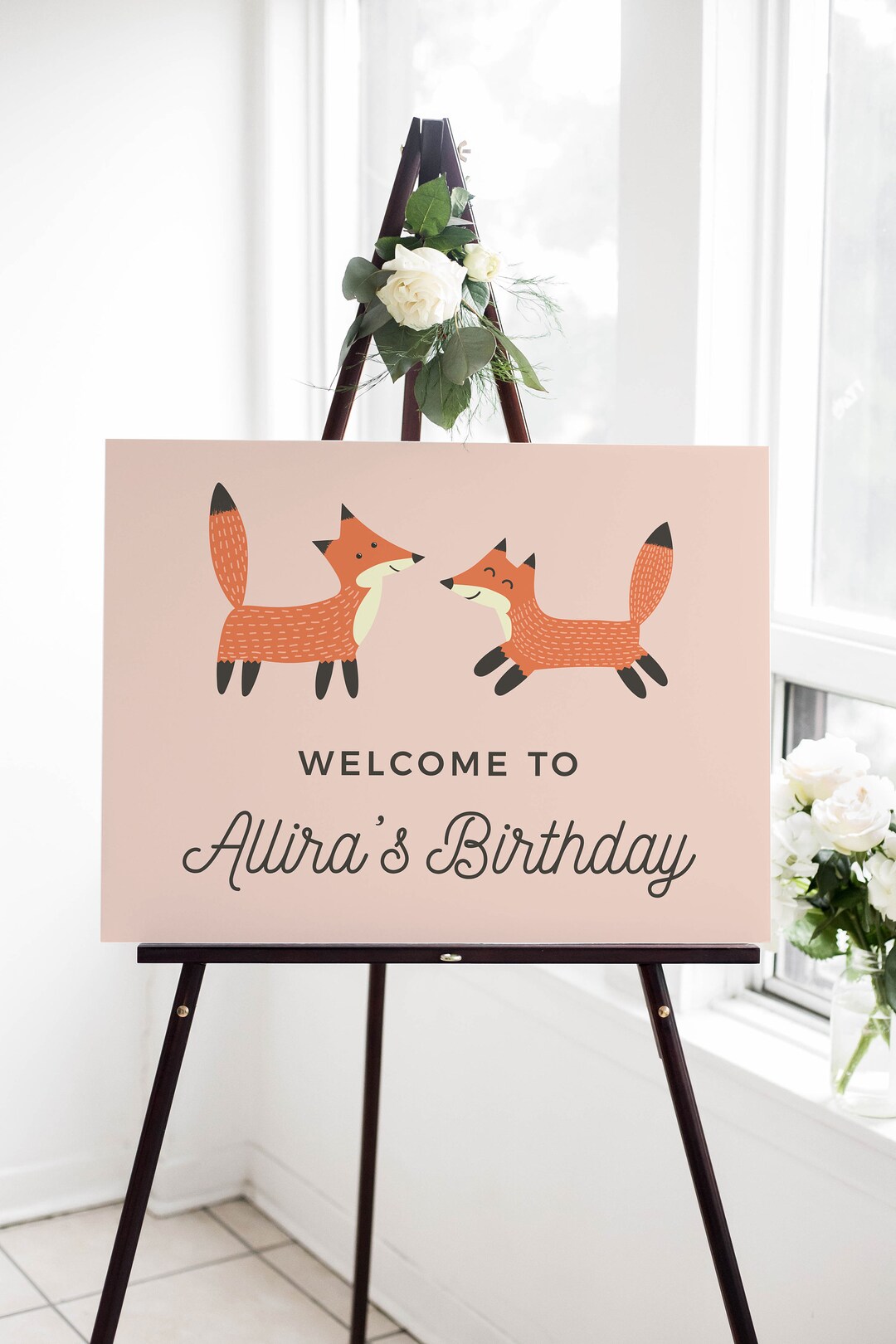 Birthday Welcome Sign, Woodland Fox Editable Template Printable Party ...