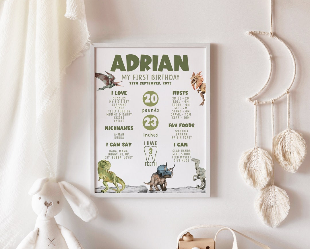 Dinosaur Milestone Sign Printable, 1st Birthday Baby's First Year ...