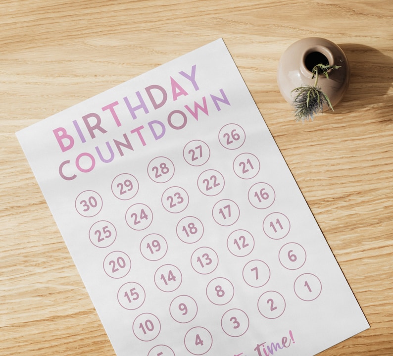 Birthday Countdown Printable Template, Kids Bday Party Countdown, Pink ...