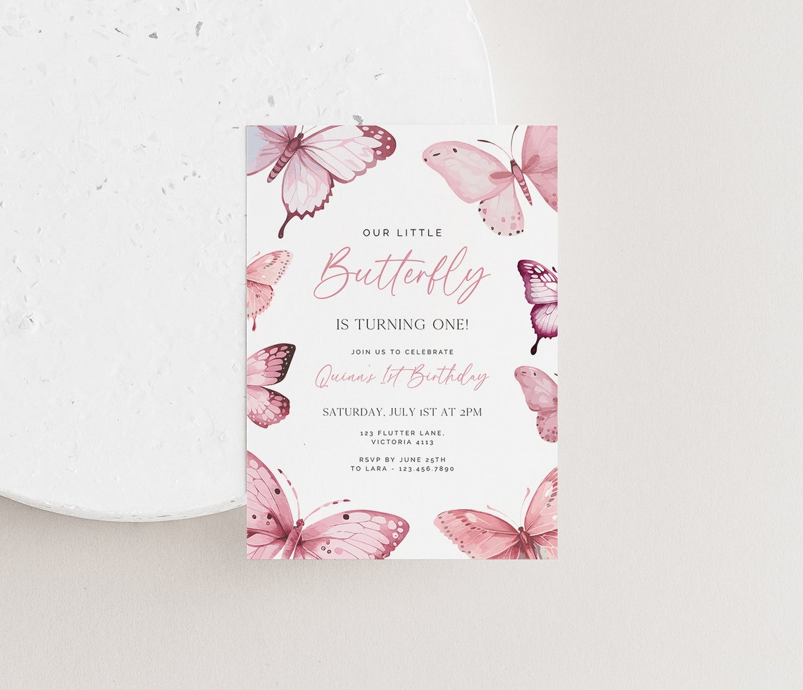 Butterfly Birthday Invitation Template, Our Little Butterfly Printable ...