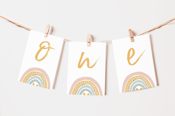 Rainbow Banner Garland Template INSTANT DOWNLOAD Printable 1st | Etsy