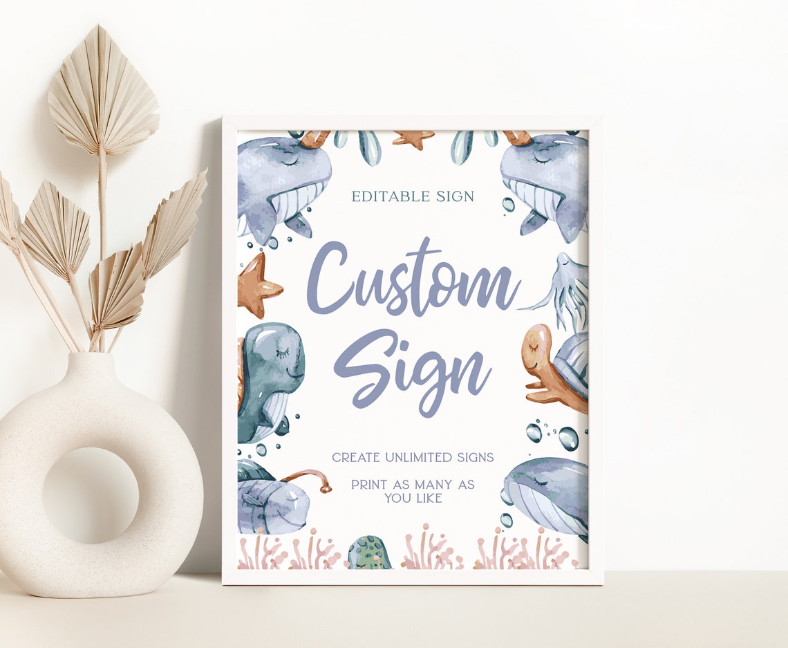 Custom Party Sign, Kids Under the Sea Editable Printable Instant ...
