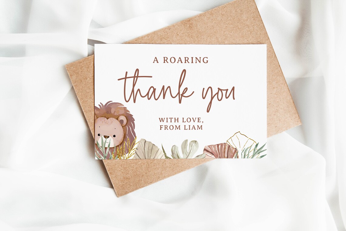 Safari Birthday Thank You Card, Jungle Party Instant Digital Download ...