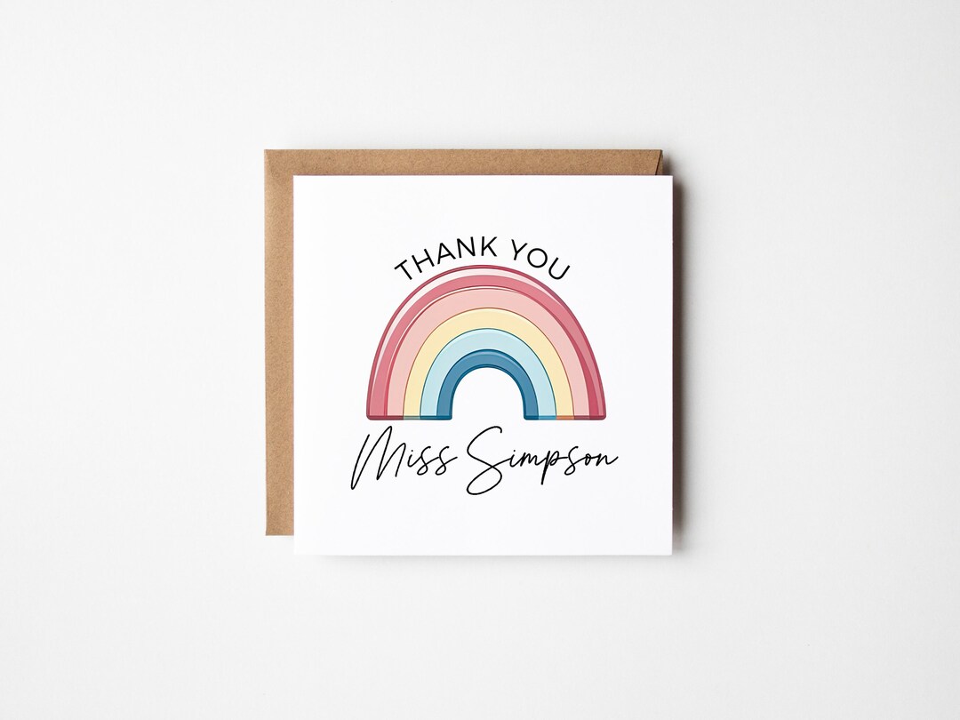 Rainbow Teacher Appreciation Card, Personalised DIY End of Term Gift ...