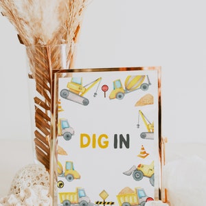Dig in Construction Birthday Sign, Food Table Sign, Construction Truck ...
