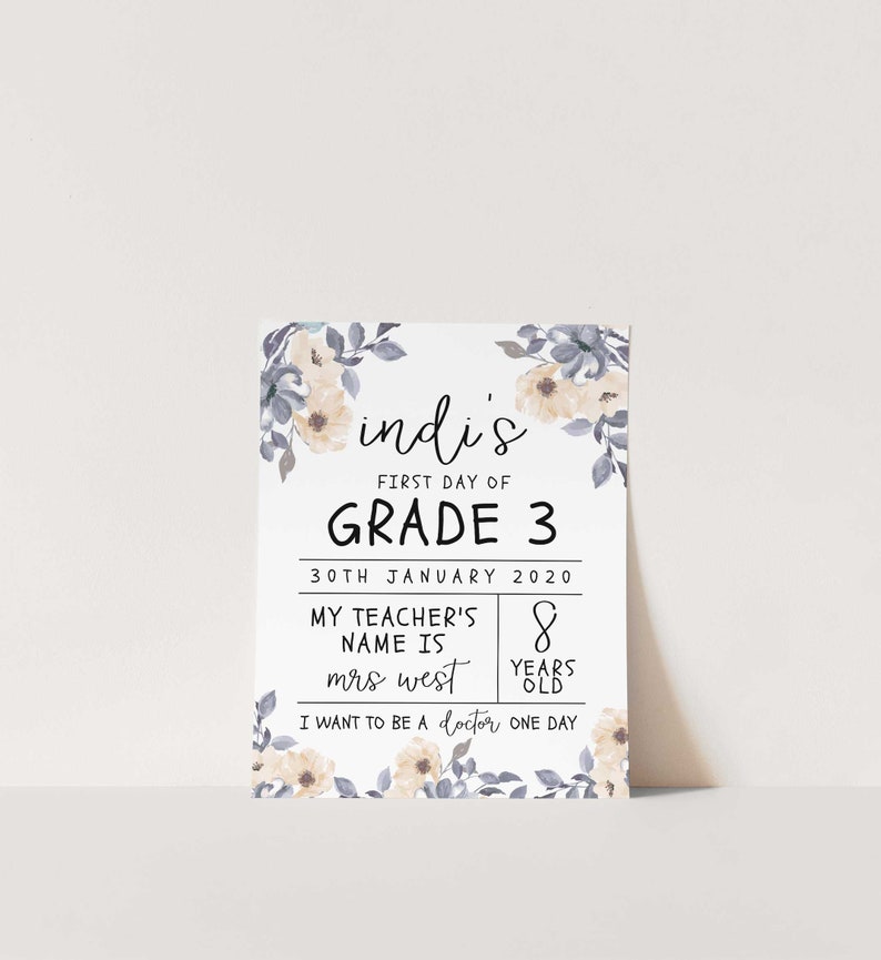 First Day of Grade 3 Sign, Printable First Day Sign, Back to School ...