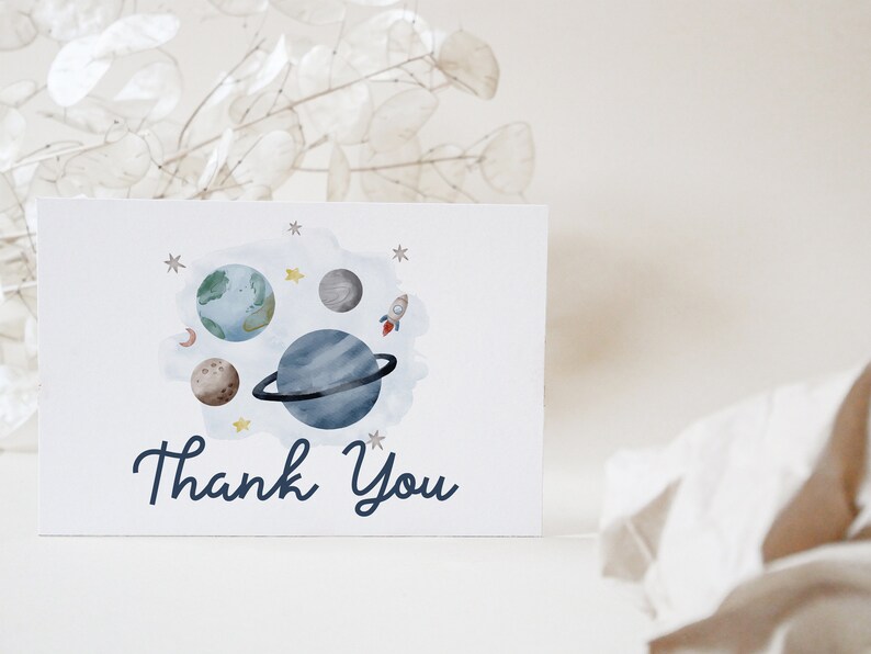 Editable Space Birthday Thank You Card Astronaut Planets to - Etsy