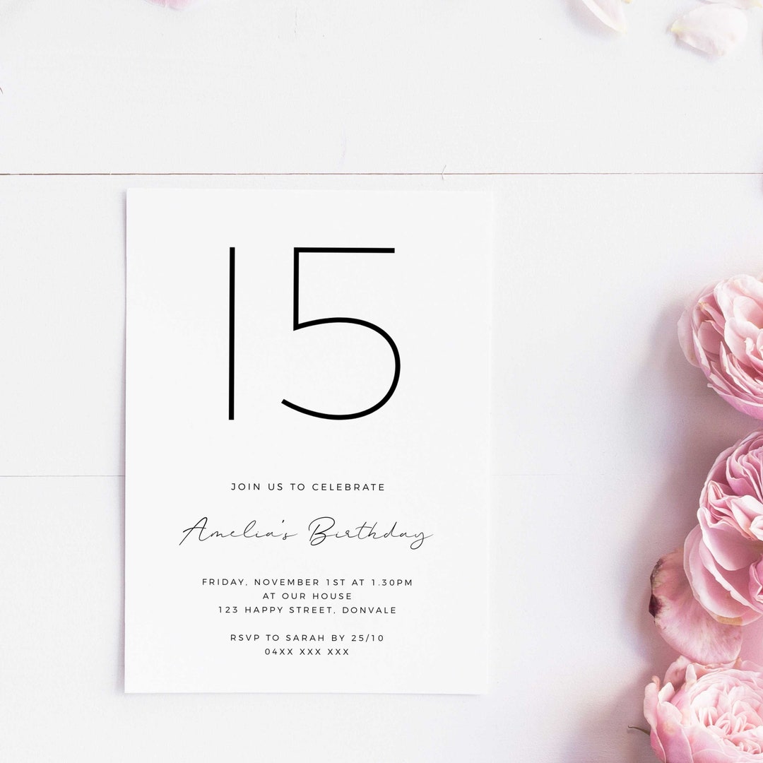 Editable Simple 15th Birthday Party Invitation Download Printable ...