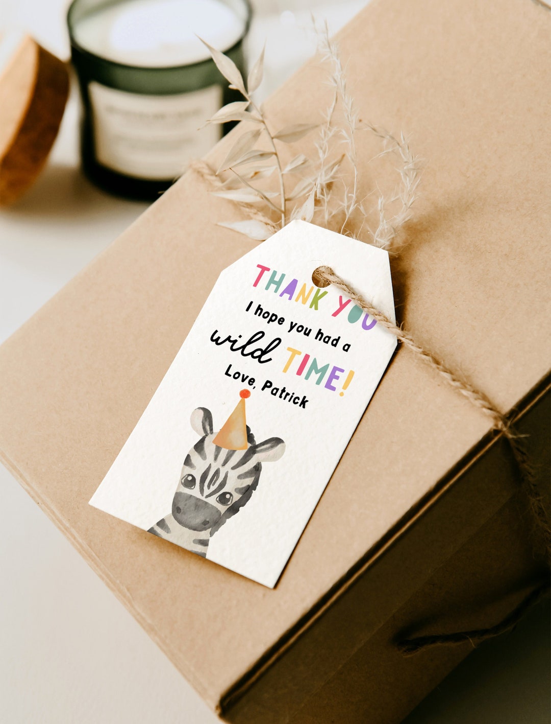 Editable Party Animals Favor Tags, Safari Zoo Wild One Zebra Thank You ...