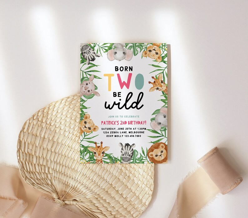 Editable Two Wild Birthday Invitation Safari Animals - Etsy