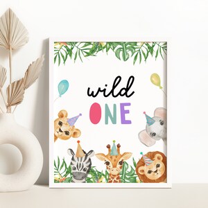 Wild One Birthday Sign Template, Party Animal Safari Birthday Table ...