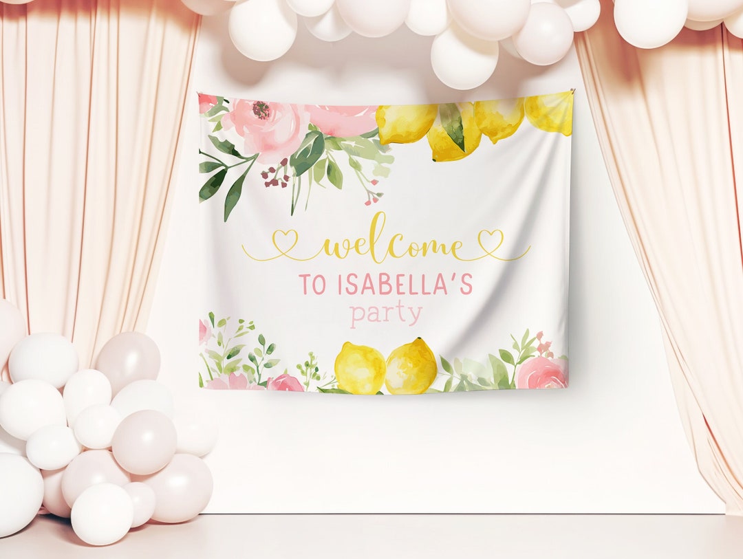 Lemon Backdrop Banner, Pink Floral 30x40 40x50 Editable Printable DIY ...