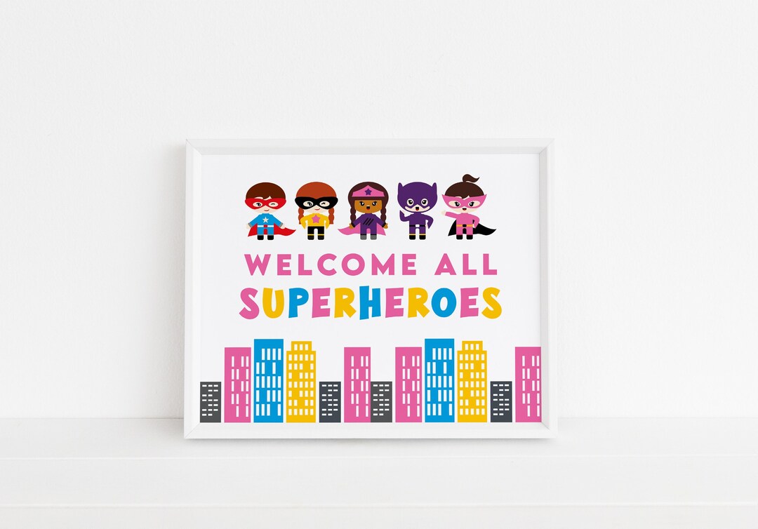 Editable Superhero Birthday Table Sign, Welcome All Superheroes Pink ...