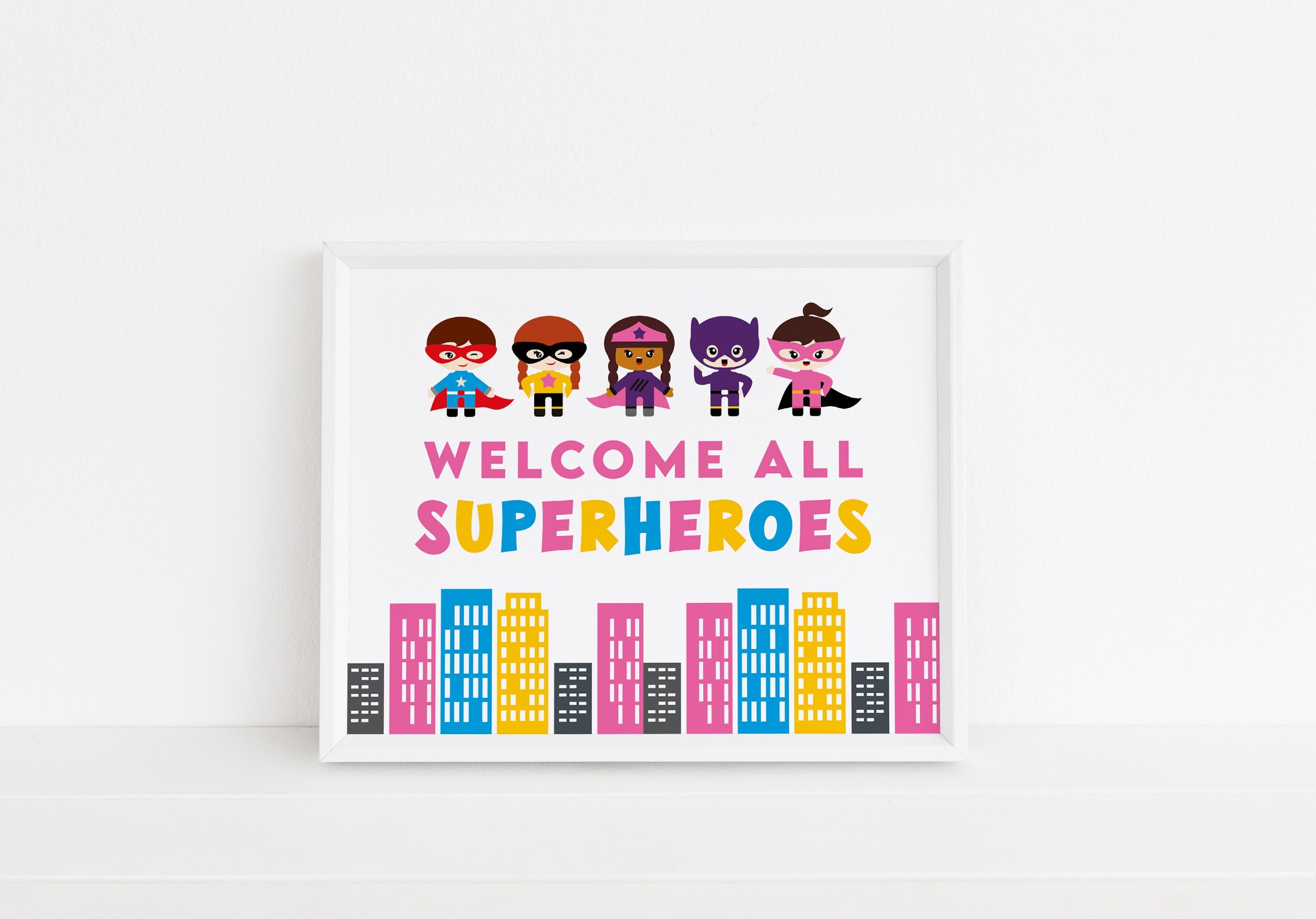 Editable Superhero Birthday Table Sign, Welcome All Superheroes Pink ...