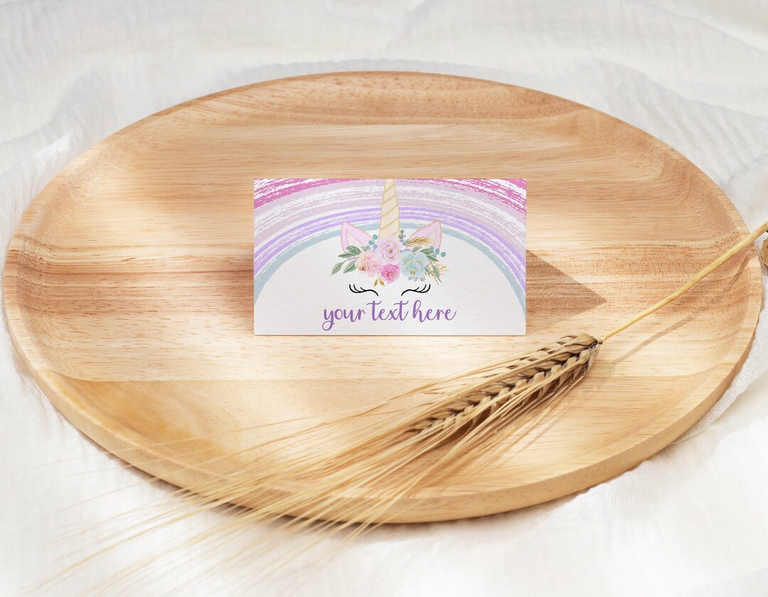 Unicorn Place Card Template, Editable Rainbow Printable Baby Shower ...