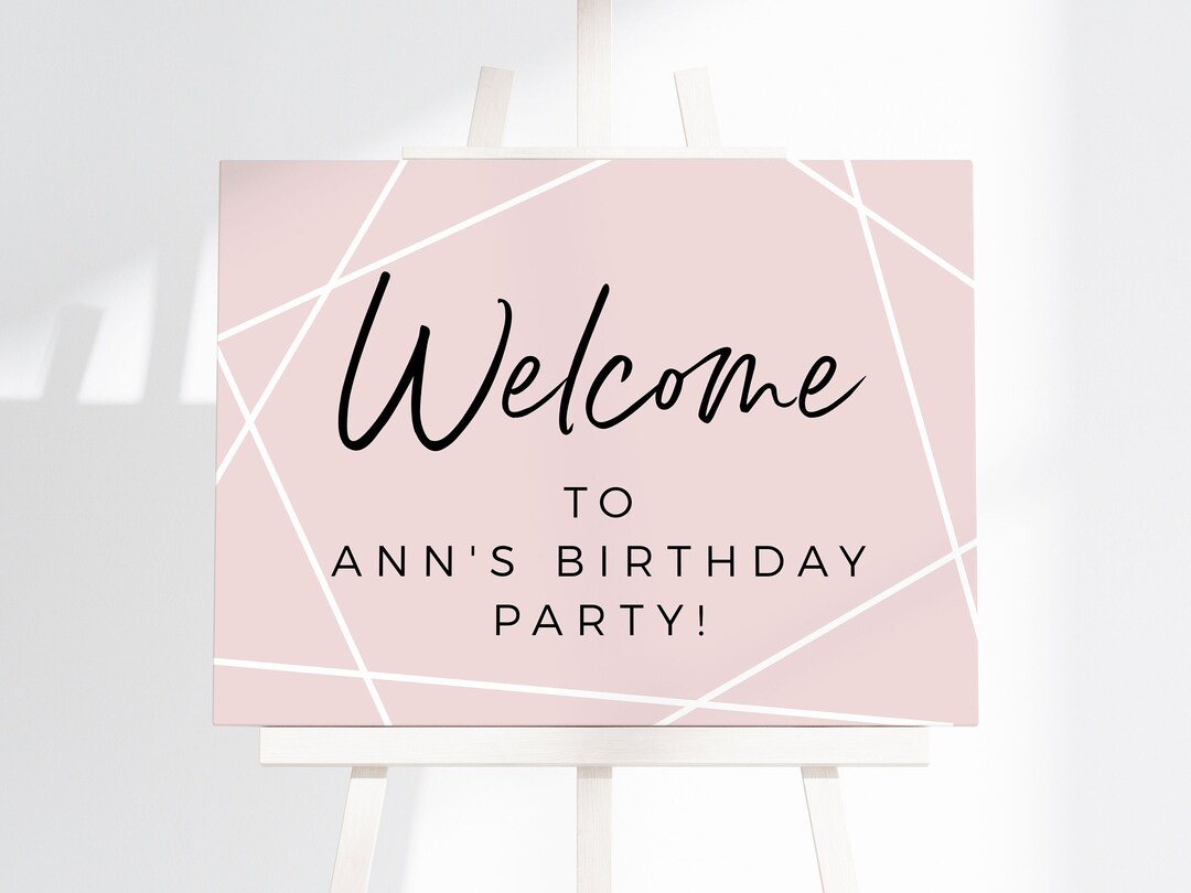Welcome Sign Template, Editable Printable Blush Pink Geometric Instant ...