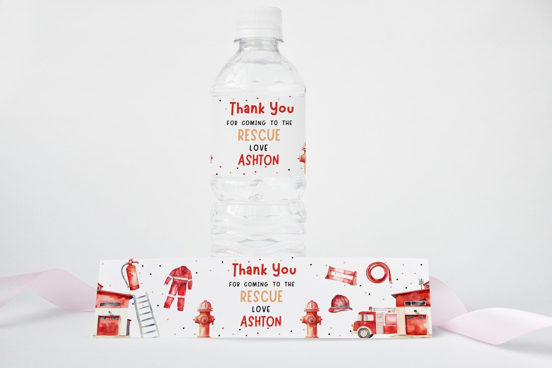 Fireman Water Bottle Label, Fire Truck Editable Template Printable ...