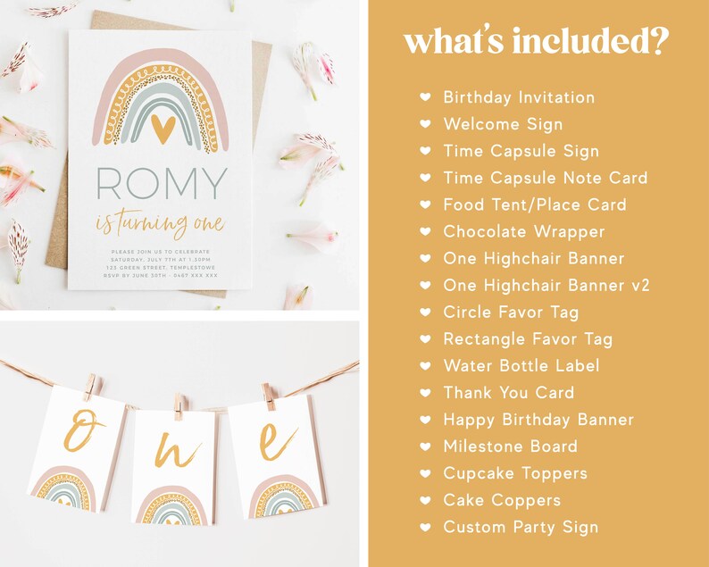 Rainbow Birthday Invitation Bundle Rainbow First Birthday Invitation ...
