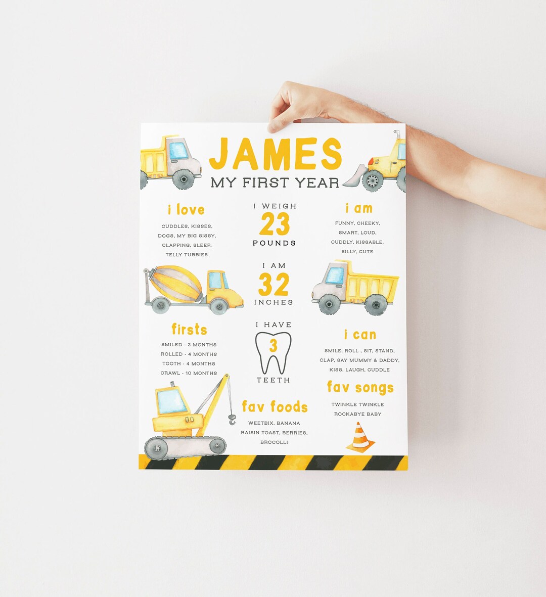 Printable Construction Milestone Poster, 1st Birthday Chalkboard Sign ...