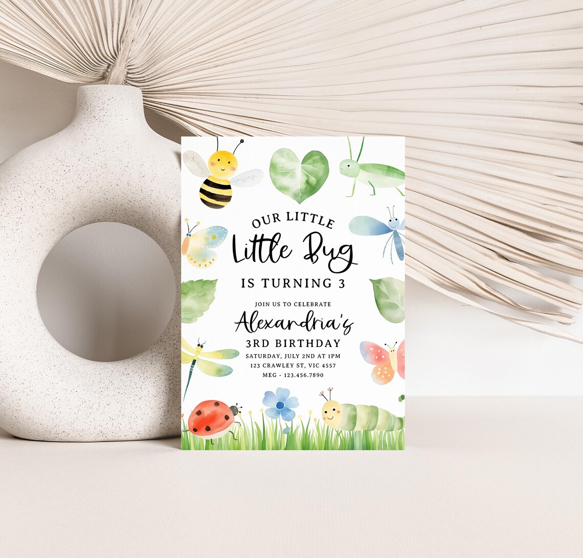 Editable Bug Birthday Invitation, Insect Birthday Invite Template ...