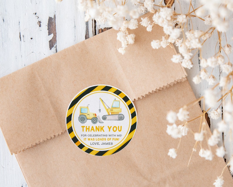 Editable Construction Birthday Circle Favor Tags Personalized ...