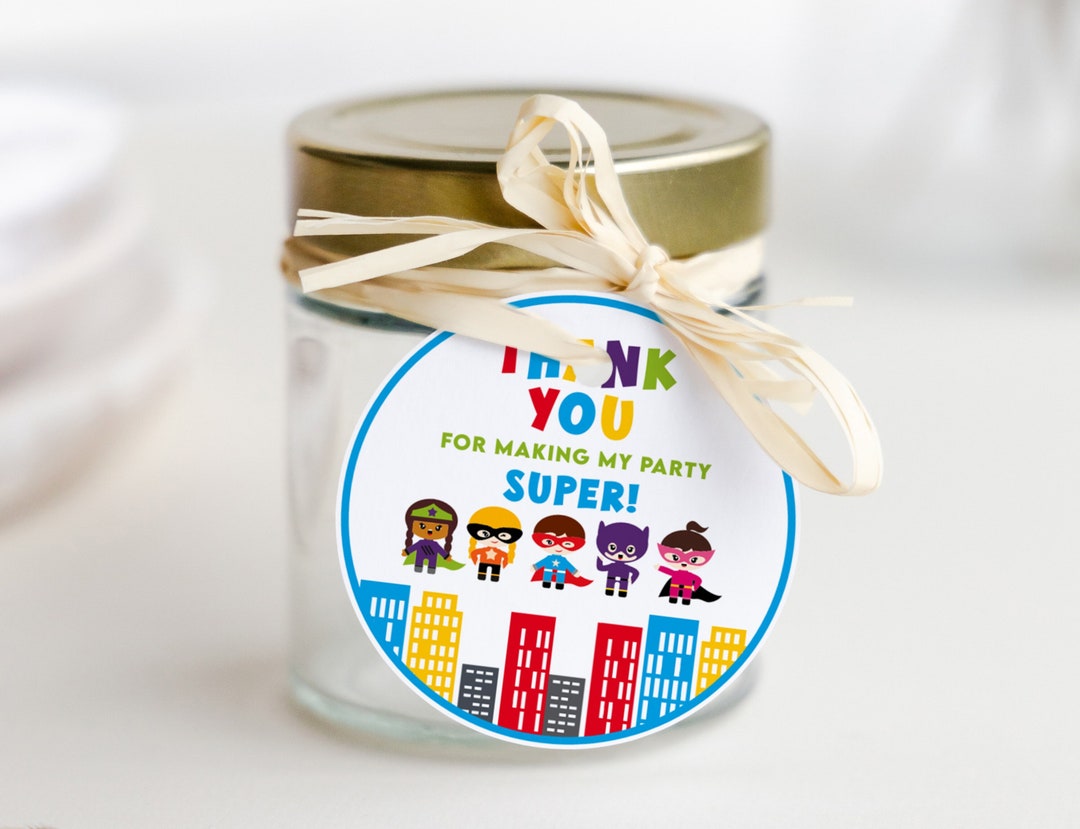 Thank You Tag, Kids Superhero Comic Editable Round Circle Favor ...