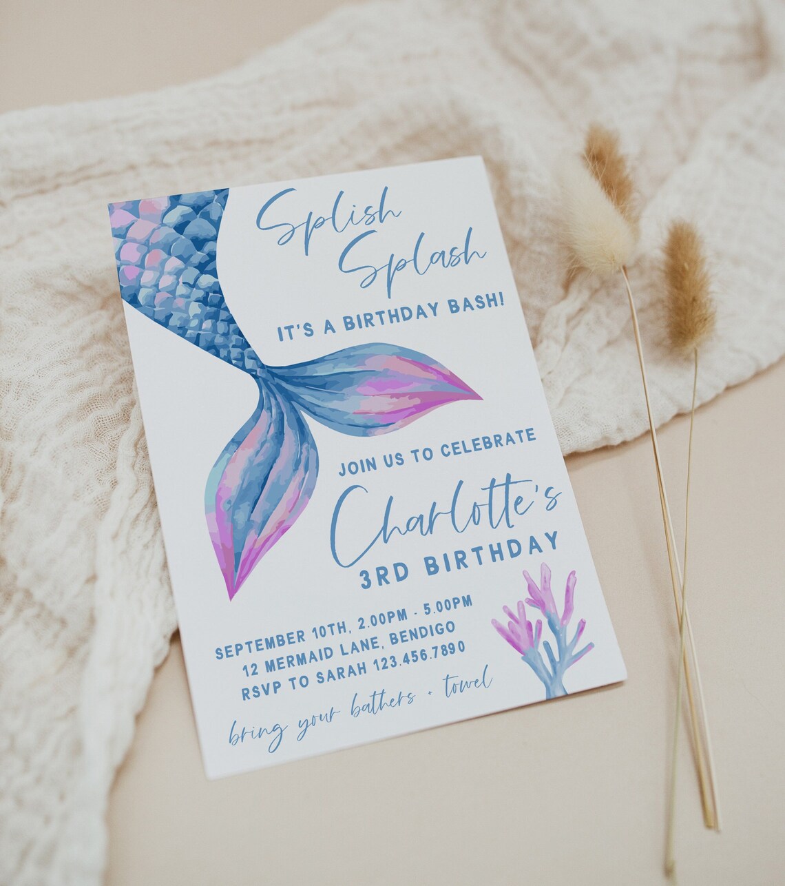 Editable Mermaid Birthday Invitation Mermaid Under the Sea - Etsy
