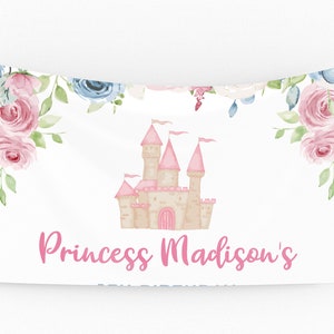 Princess Party Backdrop, Girl Watercolor Floral Large Banner Editable ...